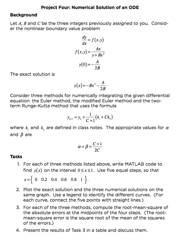 Project Four: Numerical Solution of an ODE Background | Chegg.com