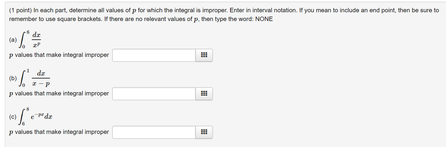 Solved (1 point) In each part, determine all values of p for | Chegg.com