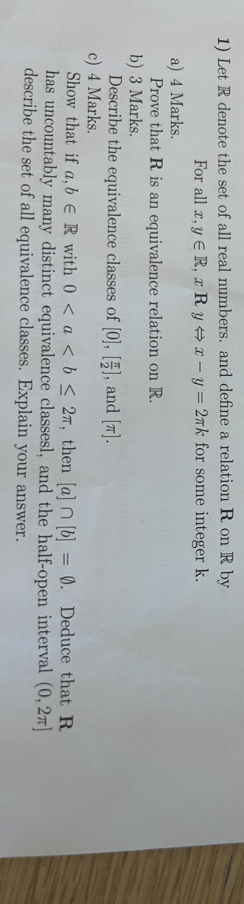 Solved 1) Let R denote the set of all real numbers. and | Chegg.com