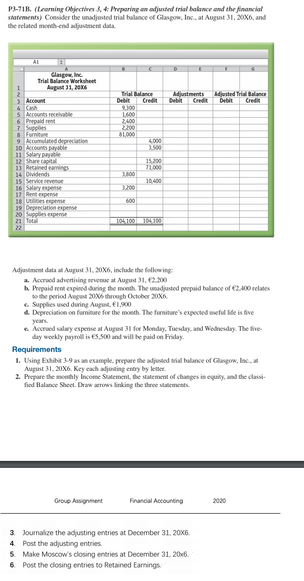 Solved P3-71B. (Learning Objectives 3, 4: Preparing an | Chegg.com