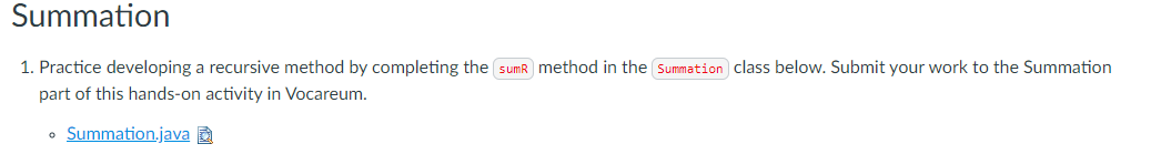 Solved Summation 1. Practice developing a recursive method | Chegg.com