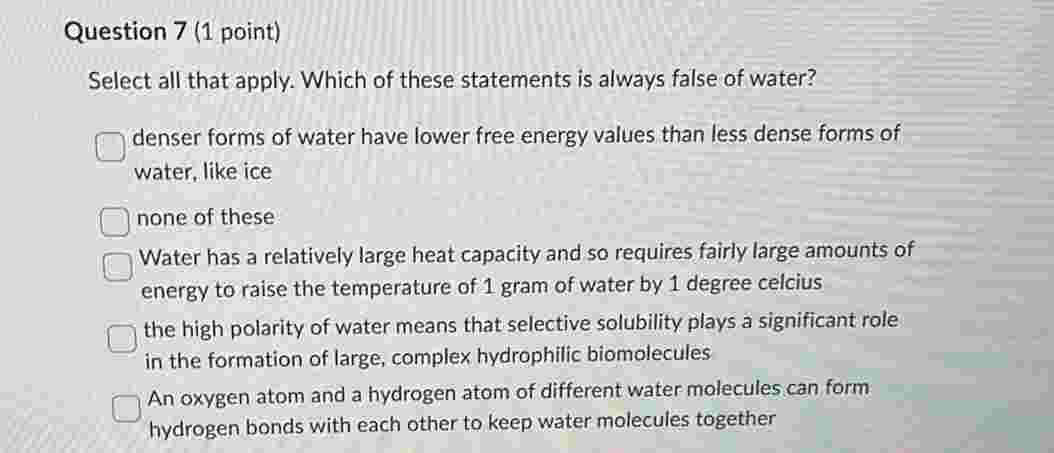 Question 7 (1 point)Select all that apply. Which of | Chegg.com Question 7 (1 point)Select all that apply. Which of | Chegg.com