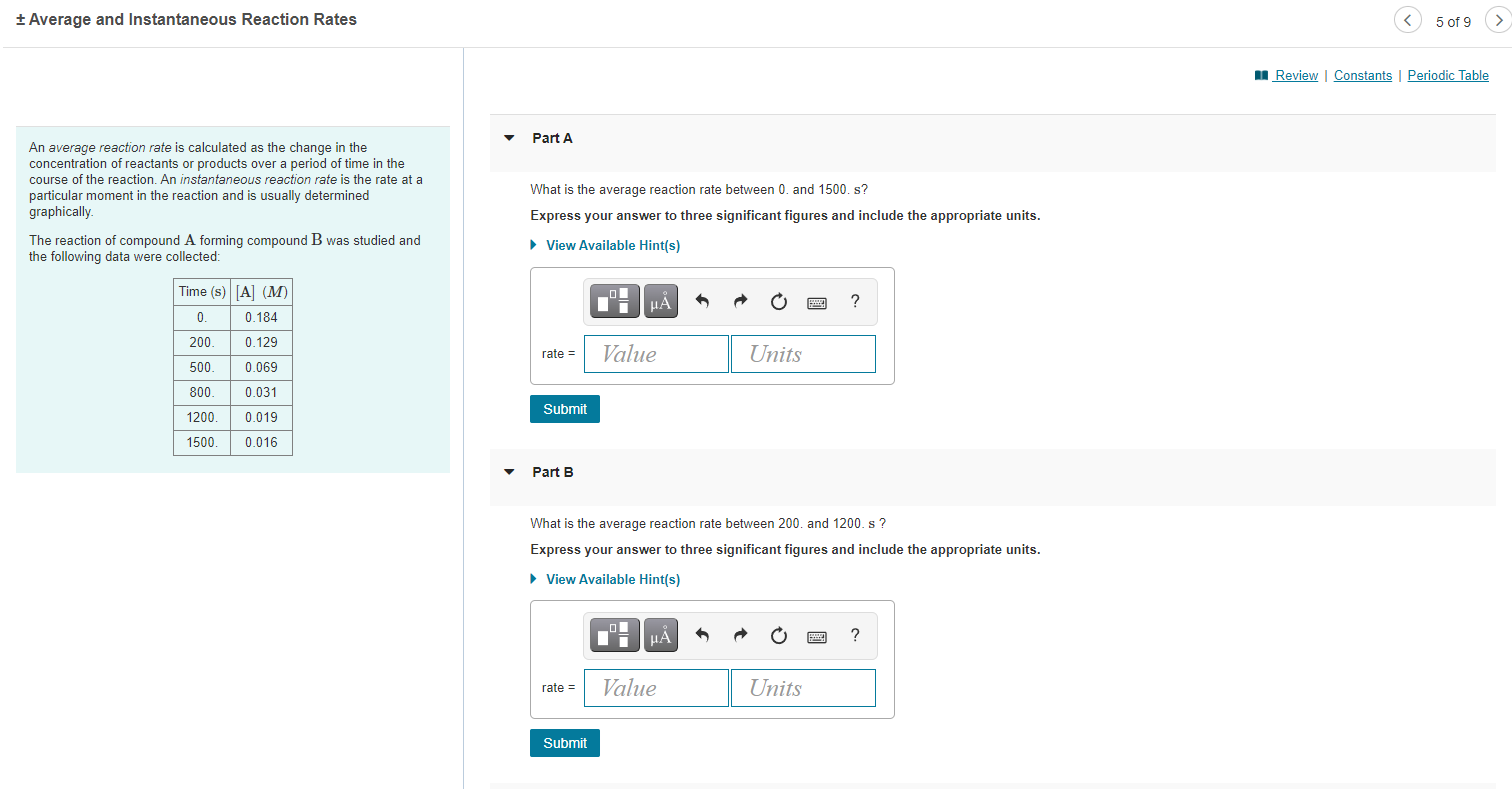 Solved + Average and Instantaneous Reaction Rates 5 of 9 > | Chegg.com