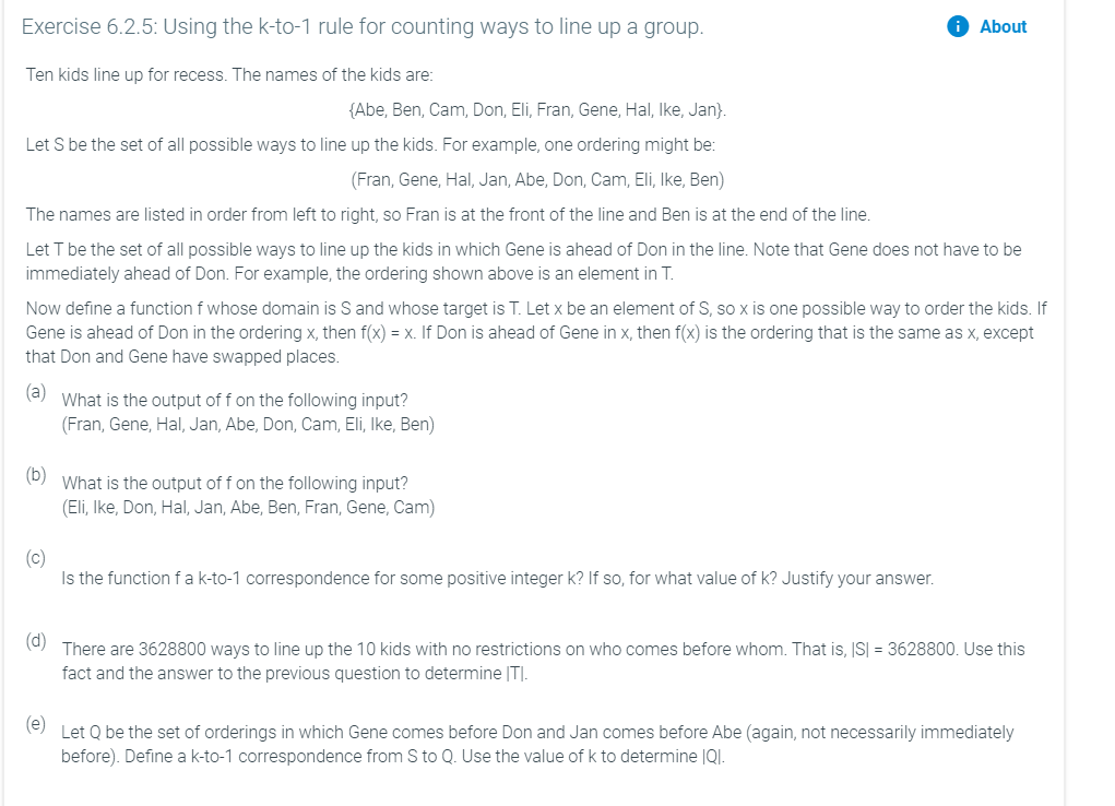 Solved Exercise 6.2.5: Using the k-to-1 rule for counting | Chegg.com