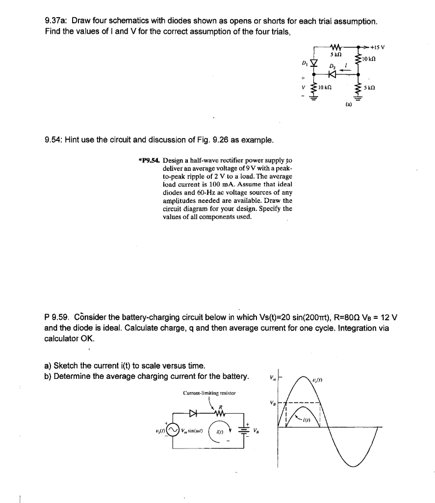Solved 9.37a: Draw four schematics with diodes shown as | Chegg.com