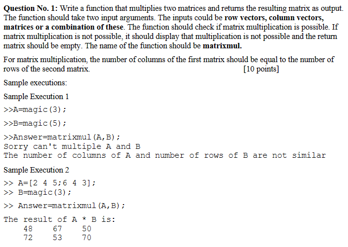 Question No. 1: Write a function that multiplies two | Chegg.com