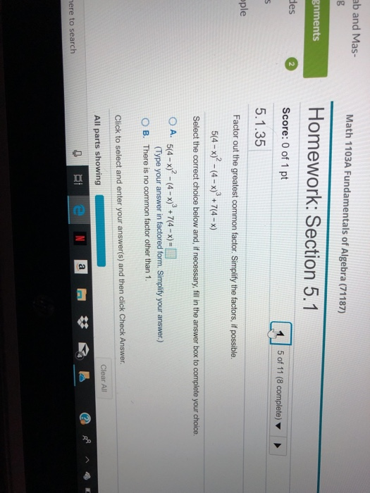 Solved ab and Mas- Math 1103A Fundamentals of Algebra | Chegg.com
