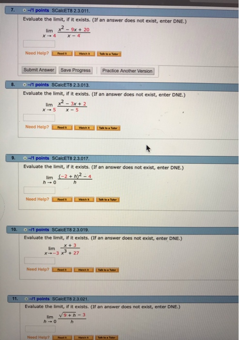 Solved 7. -1 points SCalcET8 2.3.011 Evaluate the limit, if | Chegg.com