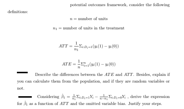 potential outcomes framework, consider the following | Chegg.com