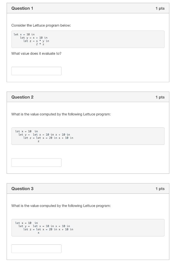 Solved Question 1 1 pts Consider the Lettuce program below: | Chegg.com