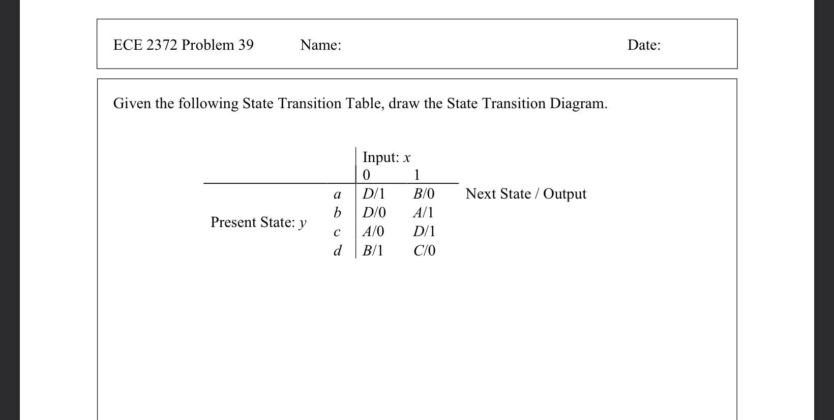 Solved Ece 2372 Problem 39 Name Date Given The Following 3625