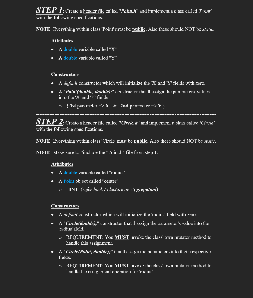 Solved STEP 1: Create a header file called "Point.h" and | Chegg.com