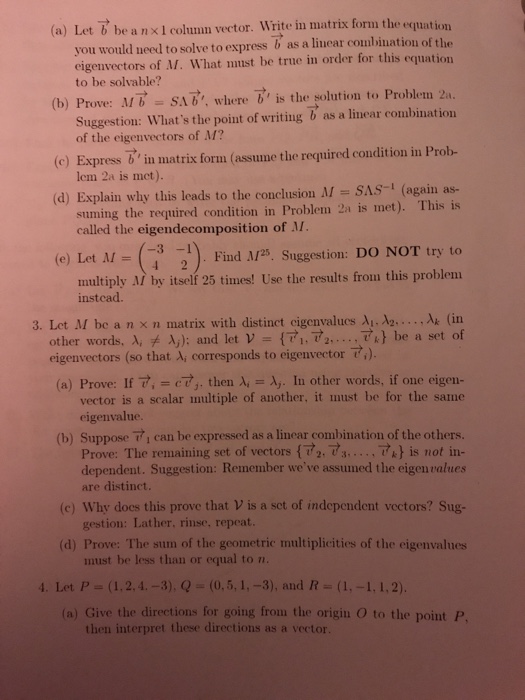 Solved 2. Let M be a n × n matrix with eigenvalues λ1, λ2. , | Chegg.com