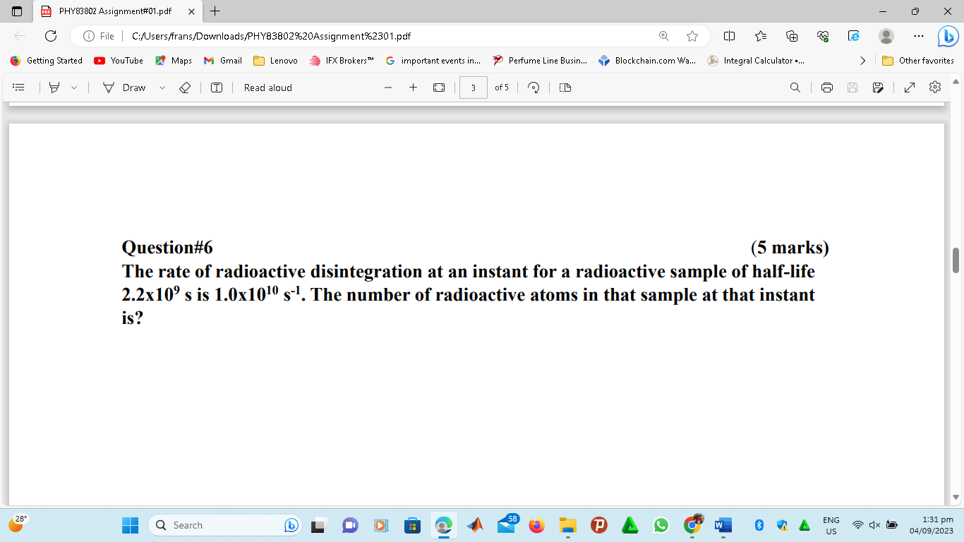 Solved Question\#6 (5 marks) The rate of radioactive | Chegg.com