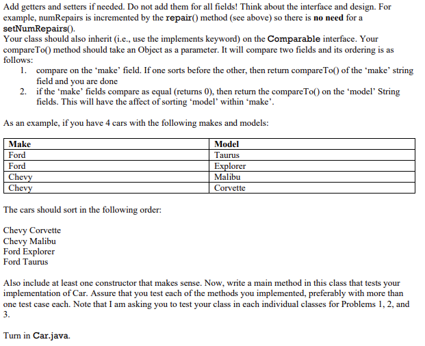 Solved Problem 1 (10 points) Develop a class called Car. In | Chegg.com