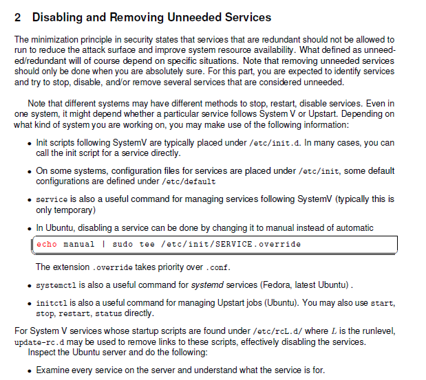 Solved 2 Disabling and Removing Unneeded Services The | Chegg.com