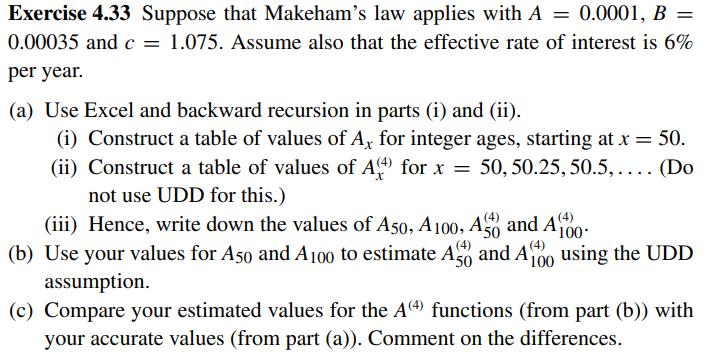 Solved Exercise 4.33 Suppose that Makeham's law applies with | Chegg.com