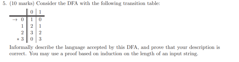 Solved 5. (10 marks) Consider the DFA with the following | Chegg.com