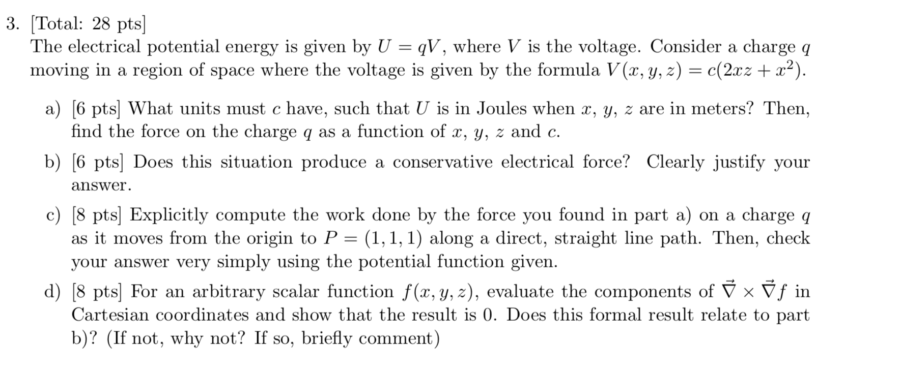 Solved 3. [Total: 28 pts] The electrical potential energy is | Chegg.com