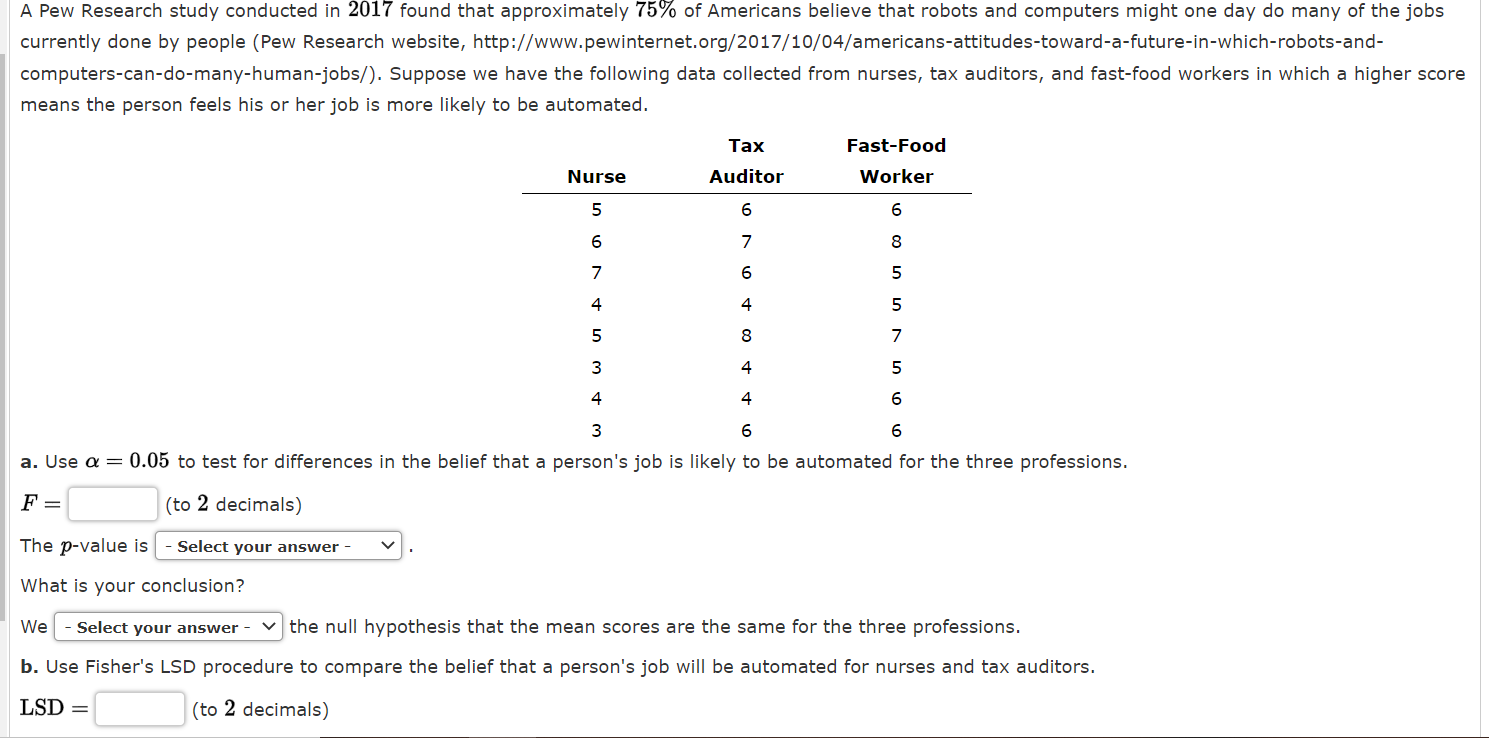 Solved A Pew Research study conducted in 2017 found that | Chegg.com
