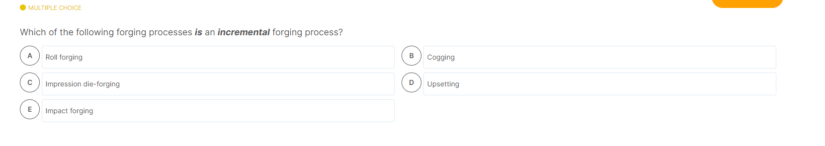 Solved MULTIPLE CHOICE Which of the following forging | Chegg.com