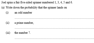 Solved Joel spins a fair five-sided spinner numbered 1, 3, | Chegg.com