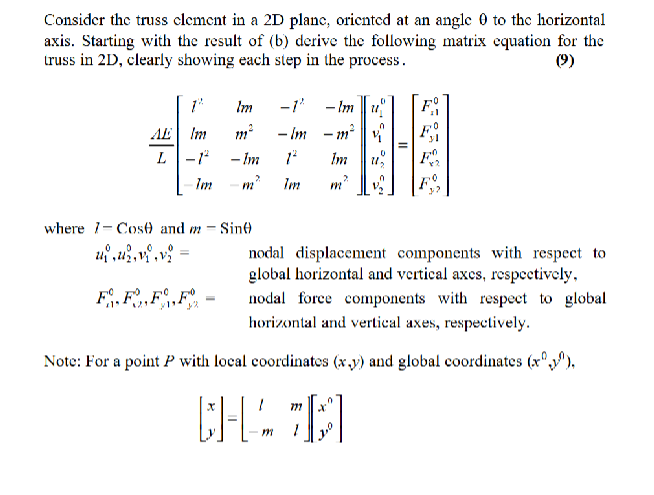 Solved Consider the truss element in a 2D plane, oriented at | Chegg.com