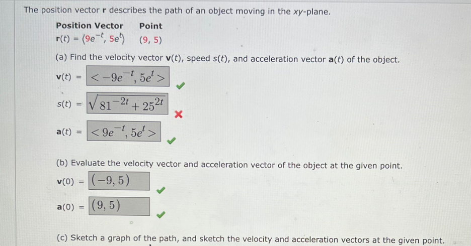 Solved = The position vector r describes the path of an | Chegg.com