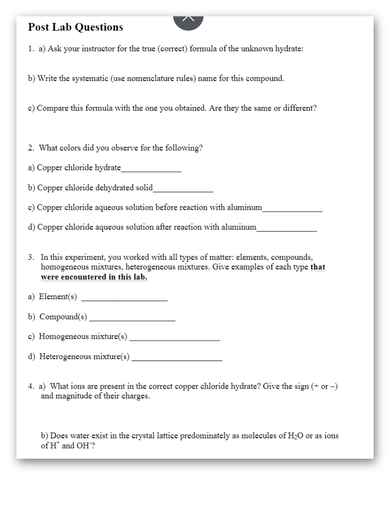 Solved Post Lab Questions 1. a) Ask your instructor for the | Chegg.com