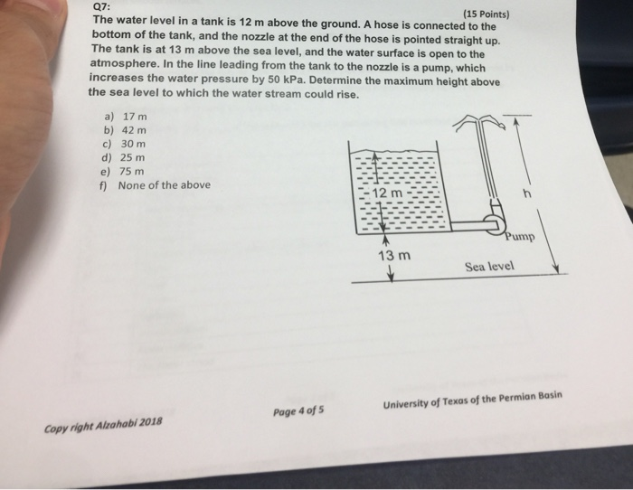 Solved Q7: The water level in a tank is 12 m above the | Chegg.com