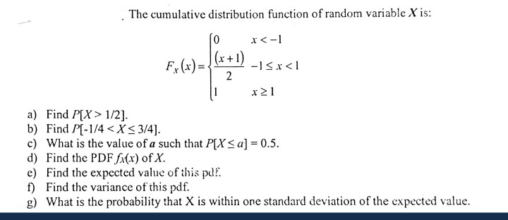 Solved The Cumulative Distribution Function Of Random