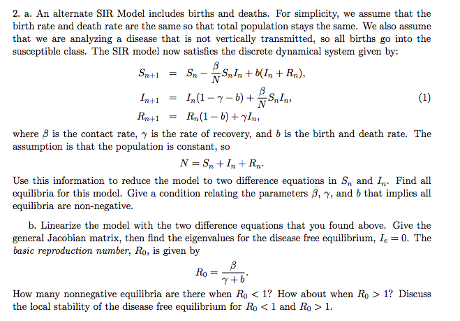 Solved 2. a. An alternate SIR Model includes births and | Chegg.com