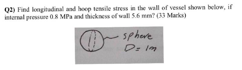 Solved Q2) Find longitudinal and hoop tensile stress in the | Chegg.com