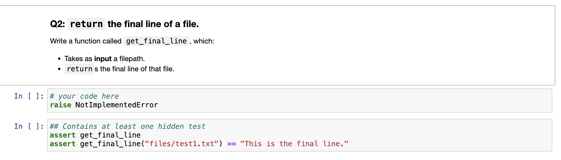 Q2: return the final line of a file.Write a function | Chegg.com