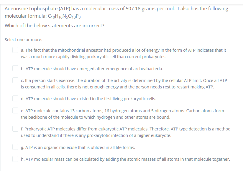 Solved Adenosine triphosphate (ATP) has a molecular mass of | Chegg.com