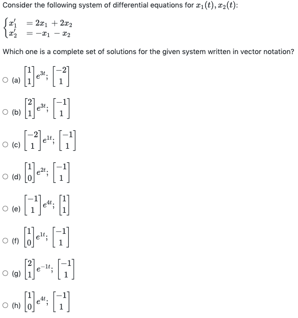 Solved Consider the following system of differential | Chegg.com