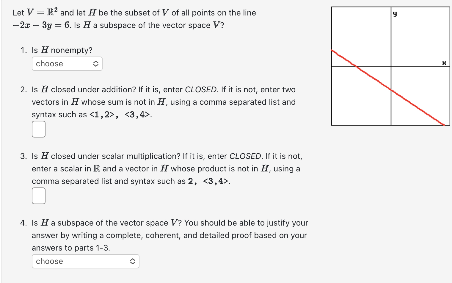 Solved Let V=R2 and let H be the subset of V of all points | Chegg.com