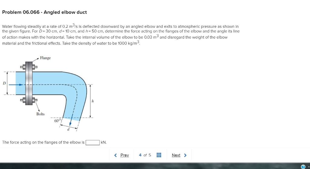 Solved Problem 06.066 Angled elbow duct Water flowing | Chegg.com