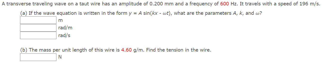 Solved A transverse traveling wave on a taut wire has an | Chegg.com
