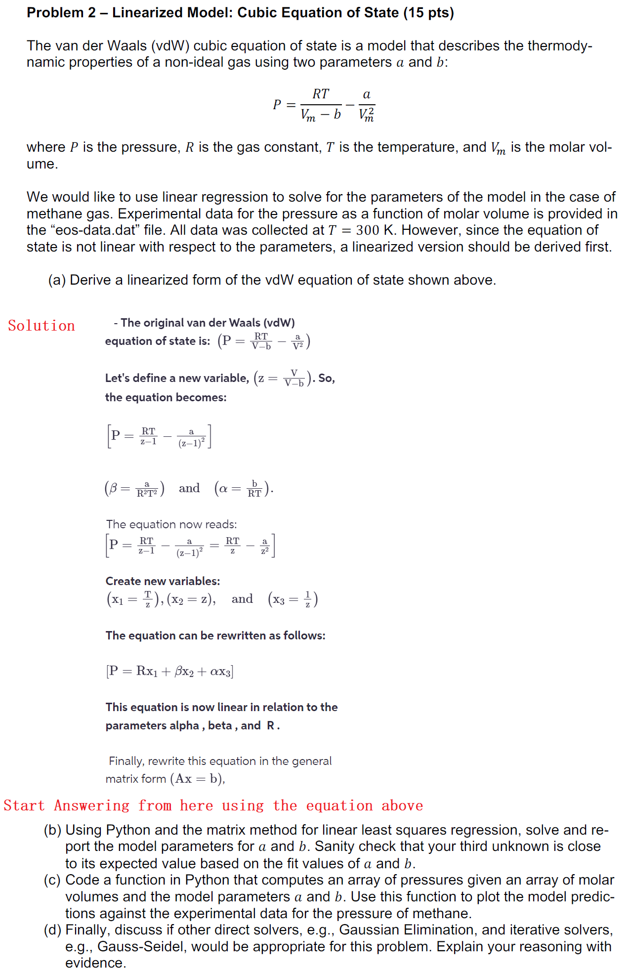 Solved Problem 2 - ﻿Linearized Model: Cubic Equation of | Chegg.com