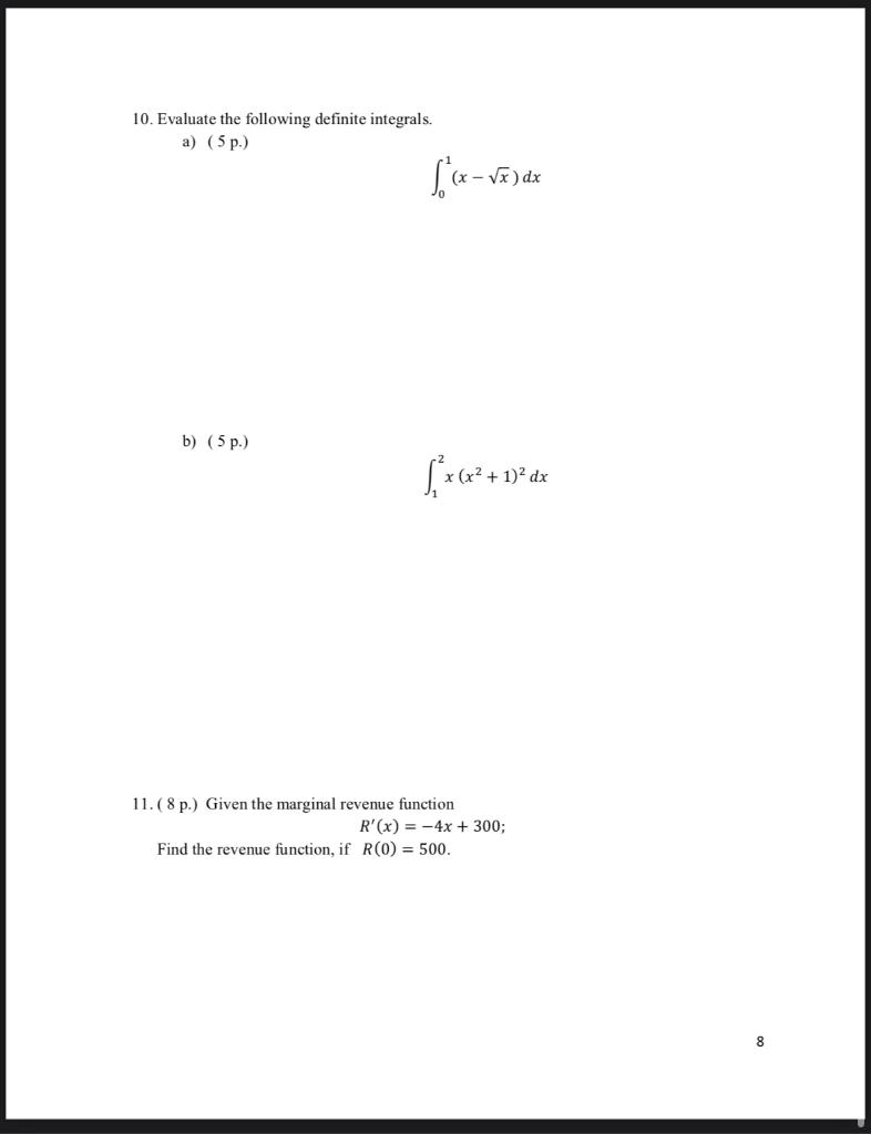 Solved 10. Evaluate the following definite integrals. a) ( 5 | Chegg.com