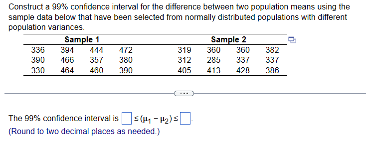 Solved Construct a 99% confidence interval for the | Chegg.com