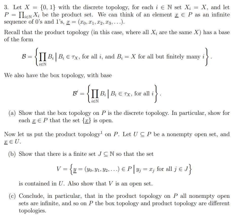 Solved Let x={0,1} ﻿with the discrete topology, for each | Chegg.com