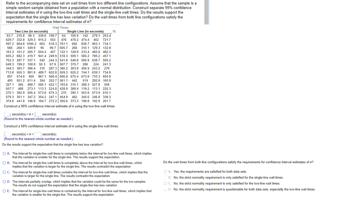Solved Refer to the accompanying data set on wait times from | Chegg.com