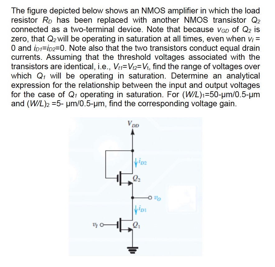 Solved The figure depicted below shows an NMOS amplifier in | Chegg.com