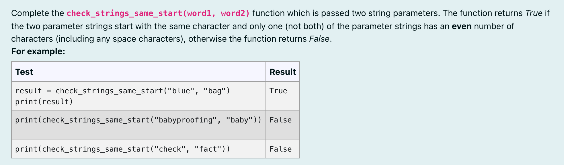 Solved Complete the check_strings_same_start(word), word2) | Chegg.com
