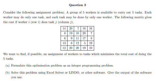 Solved Question 3 Consider the following assignment problem: | Chegg.com