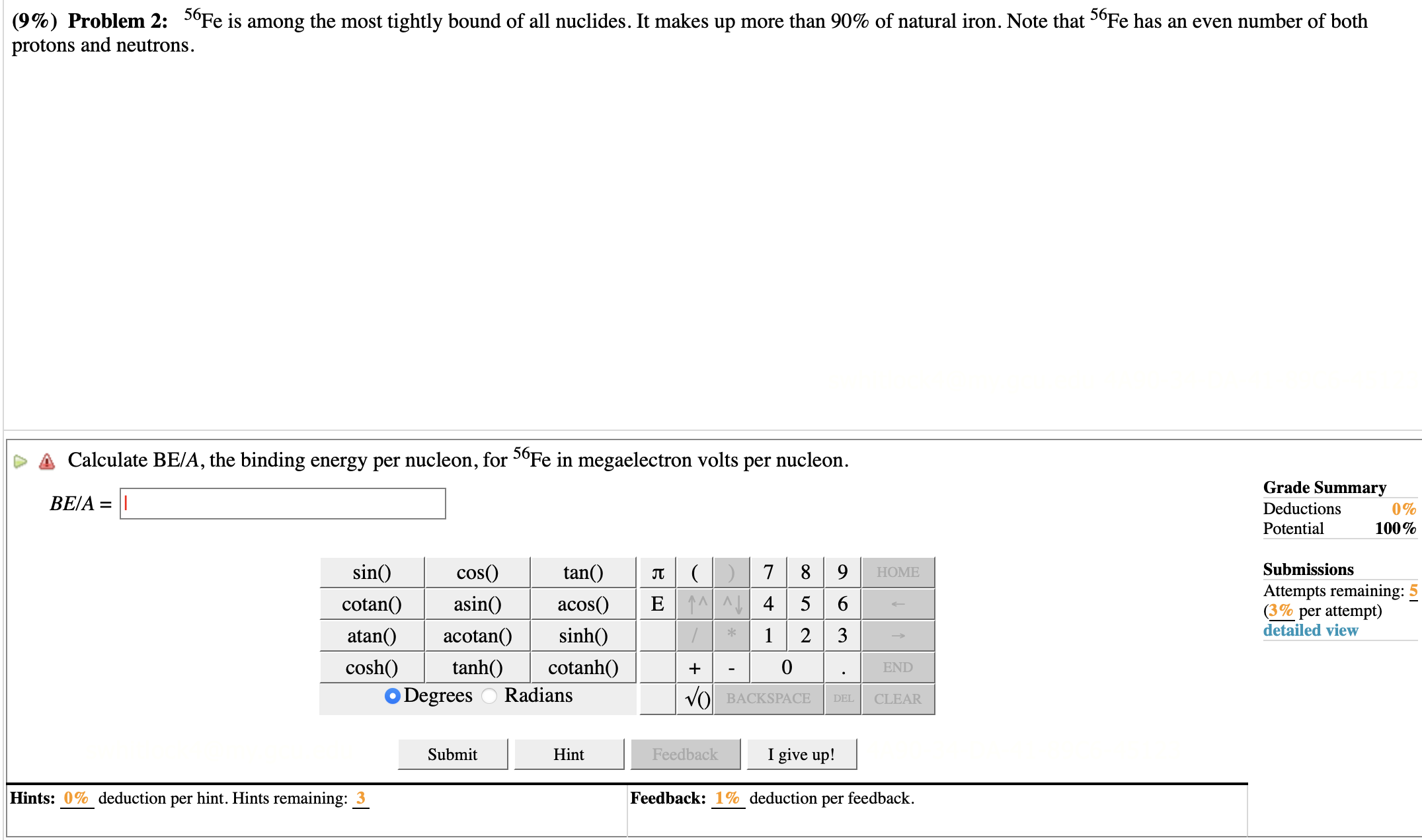 Solved (9\\%) Problem 2: \\( { }^{56} \\mathrm{Fe} \\) is | Chegg.com