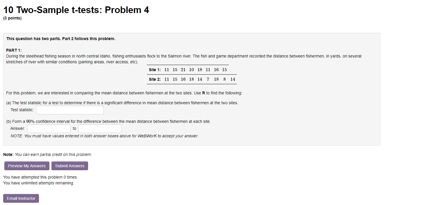 Solved 10 Two-Sample t-tests: Problem 4 (3 points) This | Chegg.com