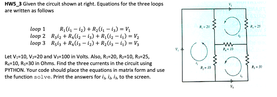 Solved HW5_3 Given the circuit shown at right. Equations for | Chegg.com